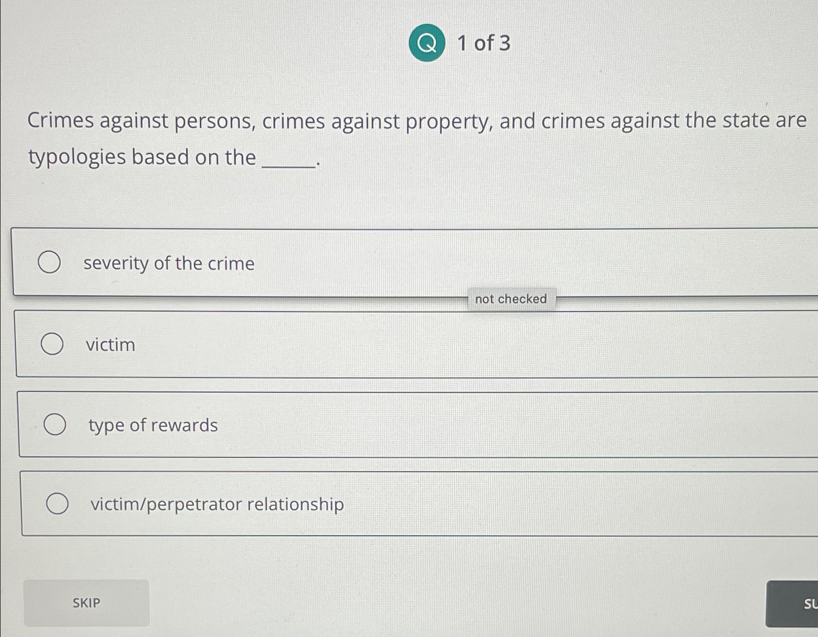 Solved Q) 1 ﻿of 3Crimes against persons, crimes against | Chegg.com