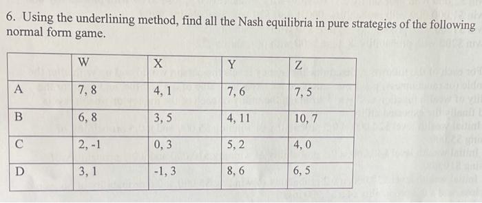 Solved 6. Using the underlining method, find all the Nash | Chegg.com