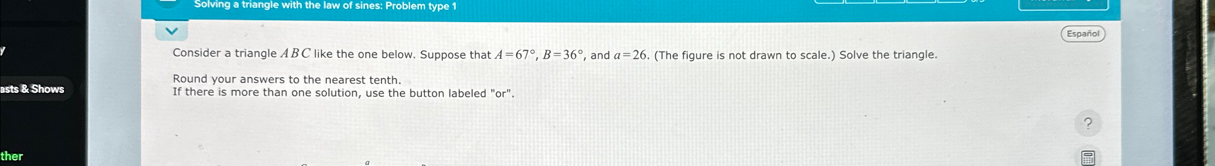 Solved Solving a triangle with the law of sines: Problem | Chegg.com