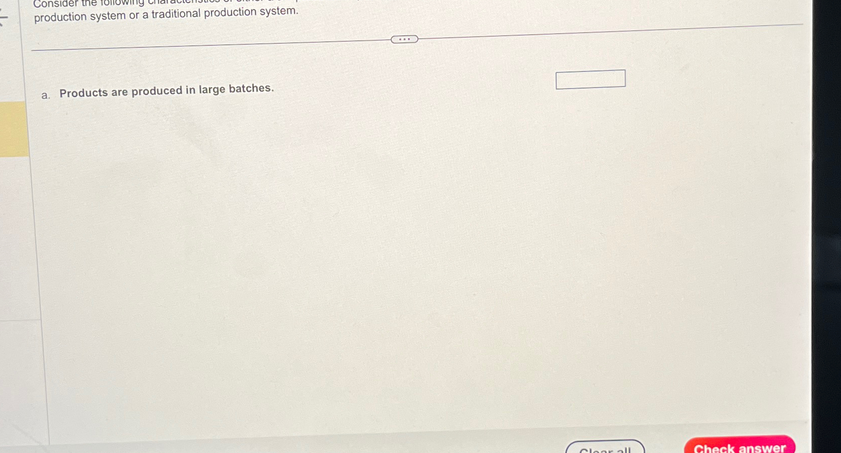 Solved production system or a traditional production | Chegg.com