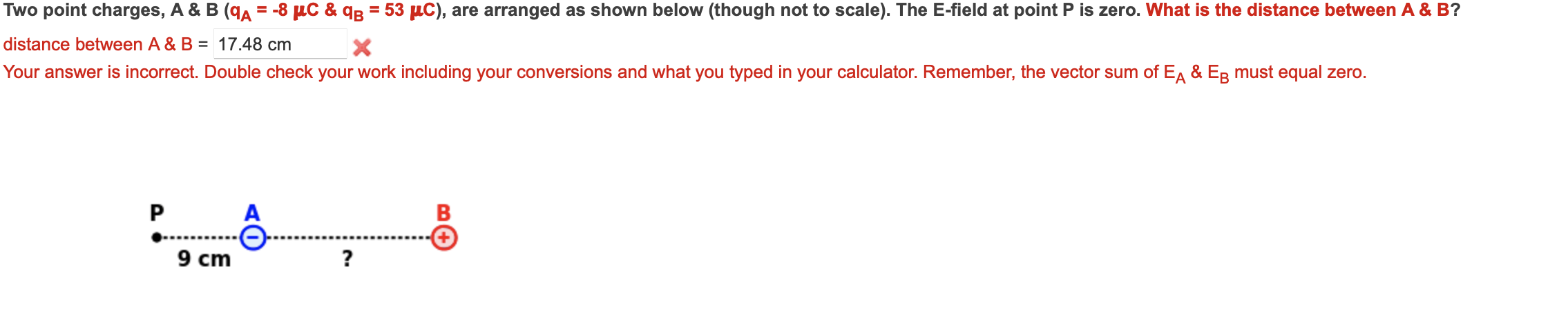 Solved Two point charges, A & B (qA = -8 𝛍C & qB = 53 𝛍C), | Chegg.com