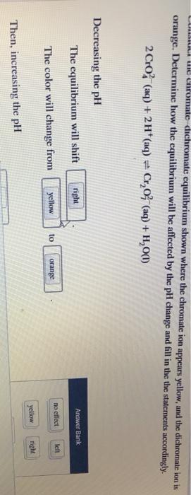 Solved LUI e Chromate dichromate equilibrium shown where the | Chegg.com