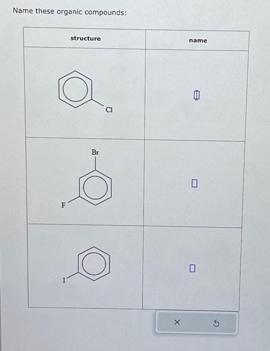 Solved Name these organic compounds: F I structure Br CI X | Chegg.com