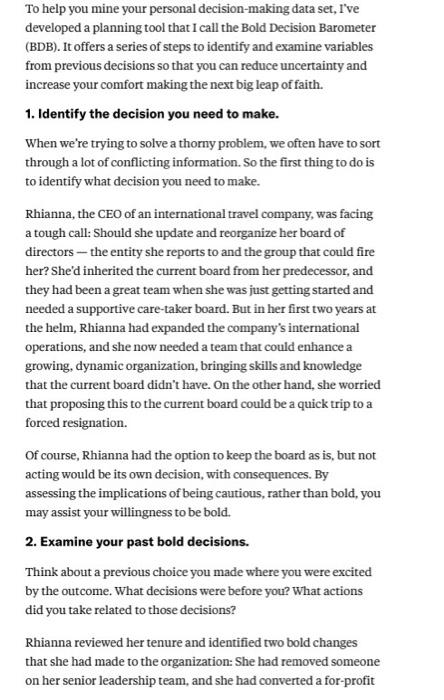 Solved To help you mine your personal decision-making data | Chegg.com