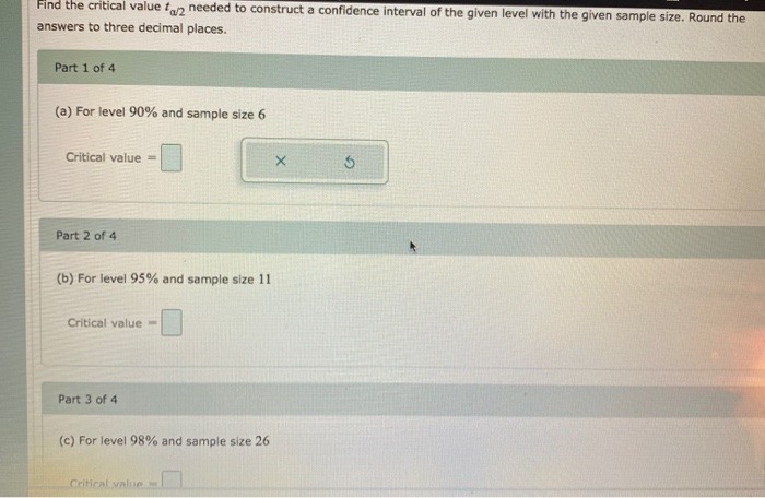 Solved Find the critical value a/2 needed to construct a | Chegg.com Solved Find the critical value a/2 needed to construct a | Chegg.com