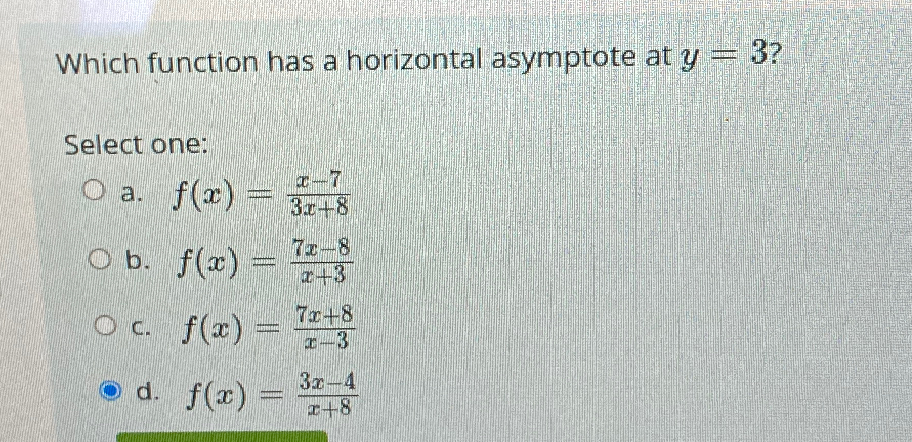 Solved Which function has a horizontal asymptote at | Chegg.com