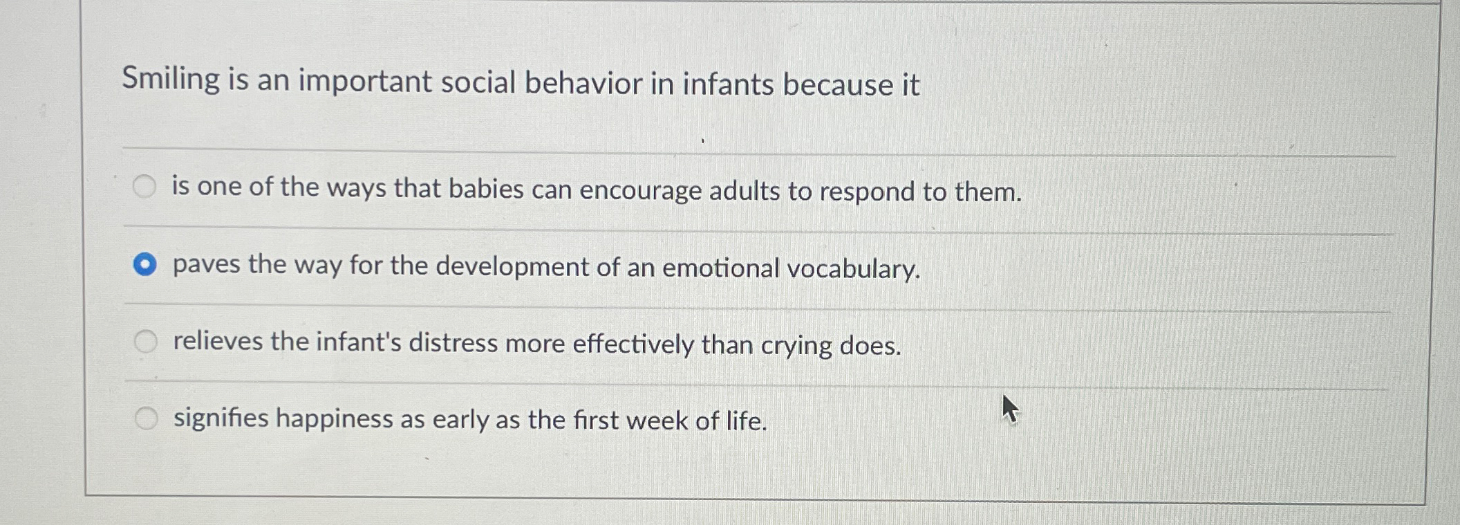 Solved Smiling is an important social behavior in infants | Chegg.com