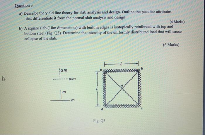 Solved Question 3 a) Describe the yield line theory for slab | Chegg.com