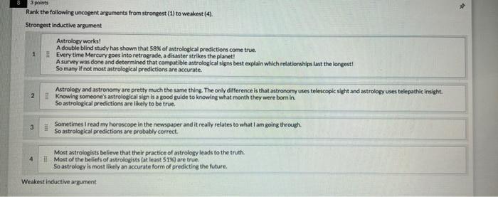在 3 points Rank the following uncogent arguments from | Chegg.com