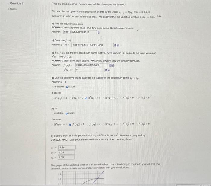Solved We describe the oynamics of a population of ants by | Chegg.com