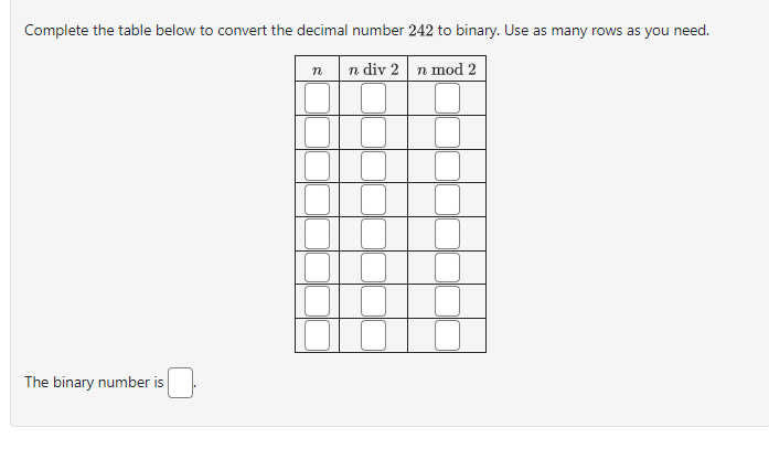 Solved Complete the table below to convert the decimal | Chegg.com