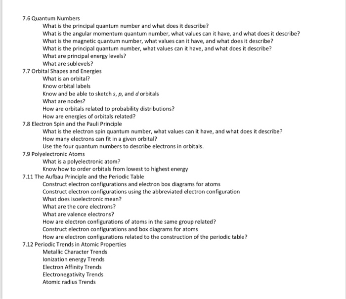 Chem 101 Study Guide for Chapter 7 Selected practice | Chegg.com