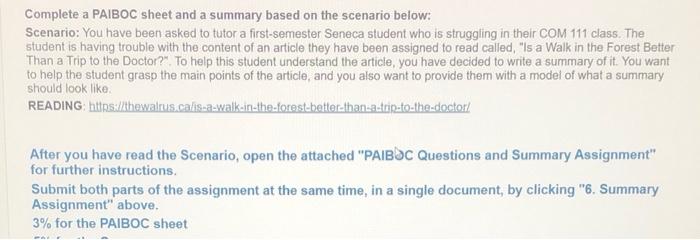 Complete a PAIBOC sheet and a summary based on the | Chegg.com
