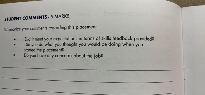 Solved STUDENT COMMENTS - 5 MARKS Summarize your comments | Chegg.com