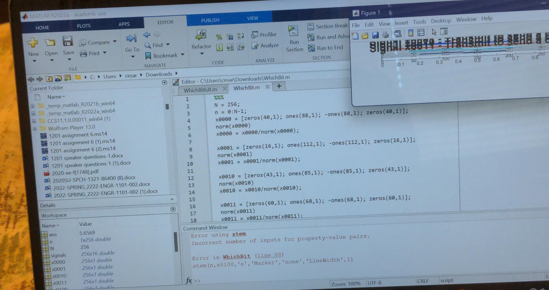 Solved MATLAB R2022a - academic use => ra SIHAN 1987 H & | Chegg.com