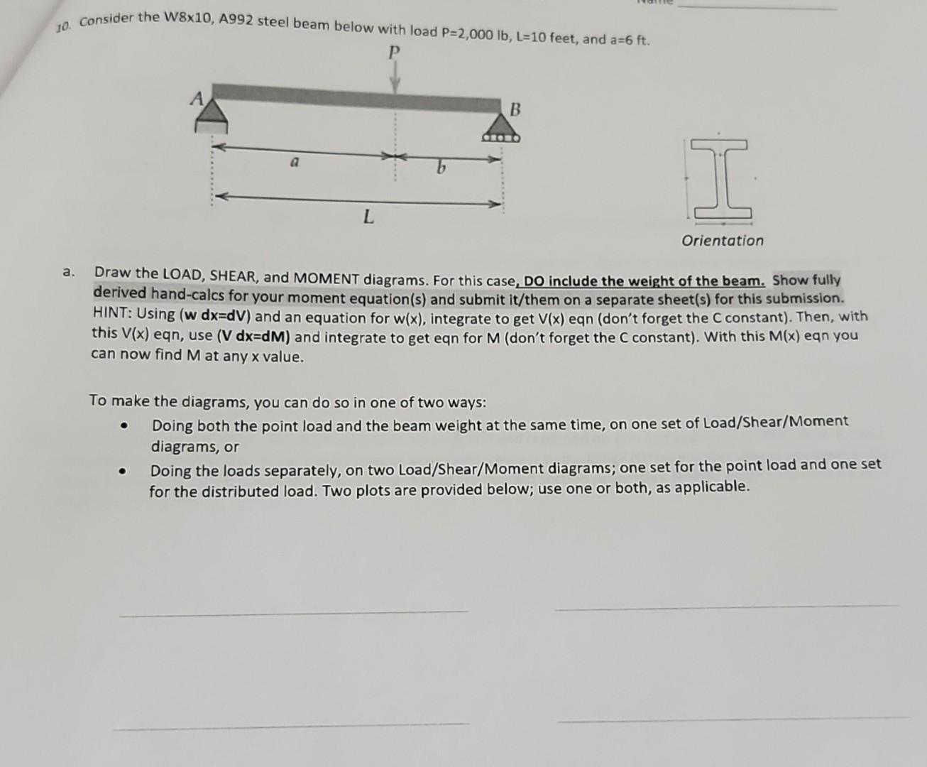 Solved 10. Consider the W8×10, A992 steel beam below with | Chegg.com
