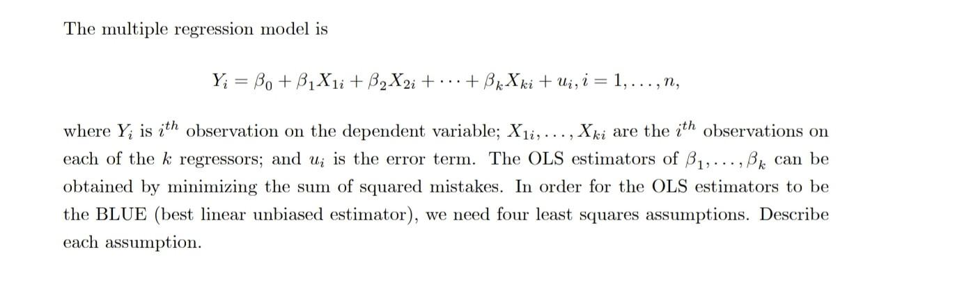Solved The multiple regression model is | Chegg.com