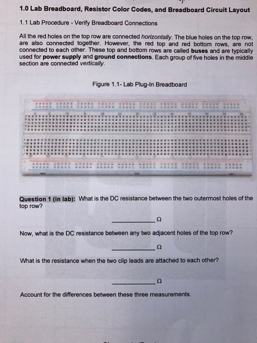 Solved 1.0 Lab Broadboard, Resistor Color Codes, and | Chegg.com
