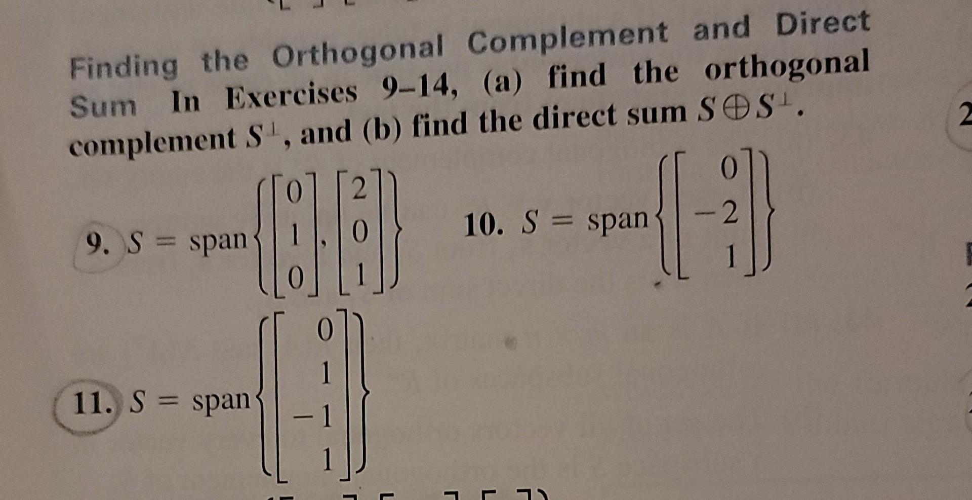 Solved Finding the Orthogonal Complement and Direct Sum In | Chegg.com
