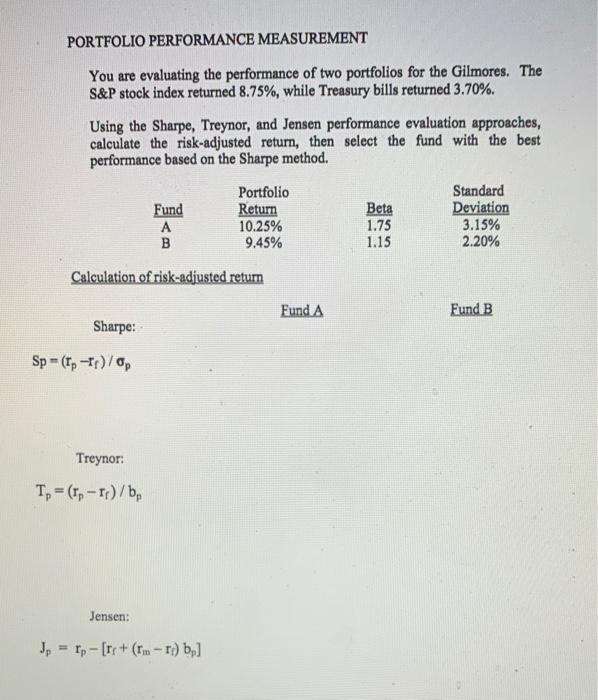 Solved PORTFOLIO PERFORMANCE MEASUREMENT You are evaluating | Chegg.com