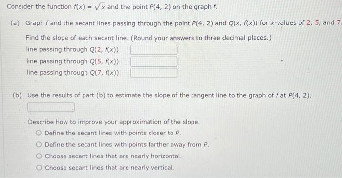Solved Consider the function f(x)=x and the point P(4,2) on | Chegg.com