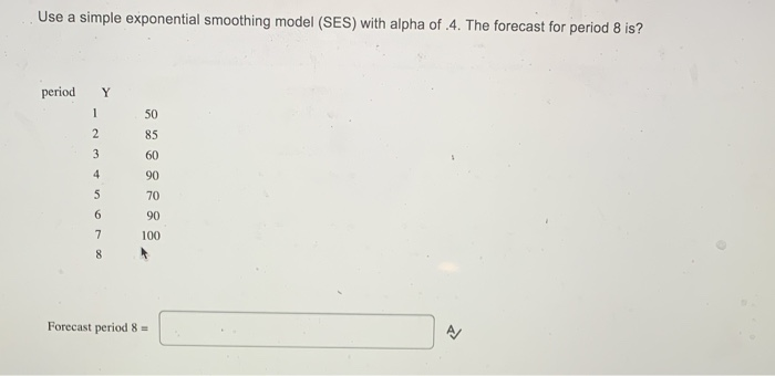 Solved Use a simple exponential smoothing model (SES) with | Chegg.com