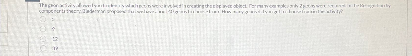 The geon activity allowed you to identify which geons | Chegg.com