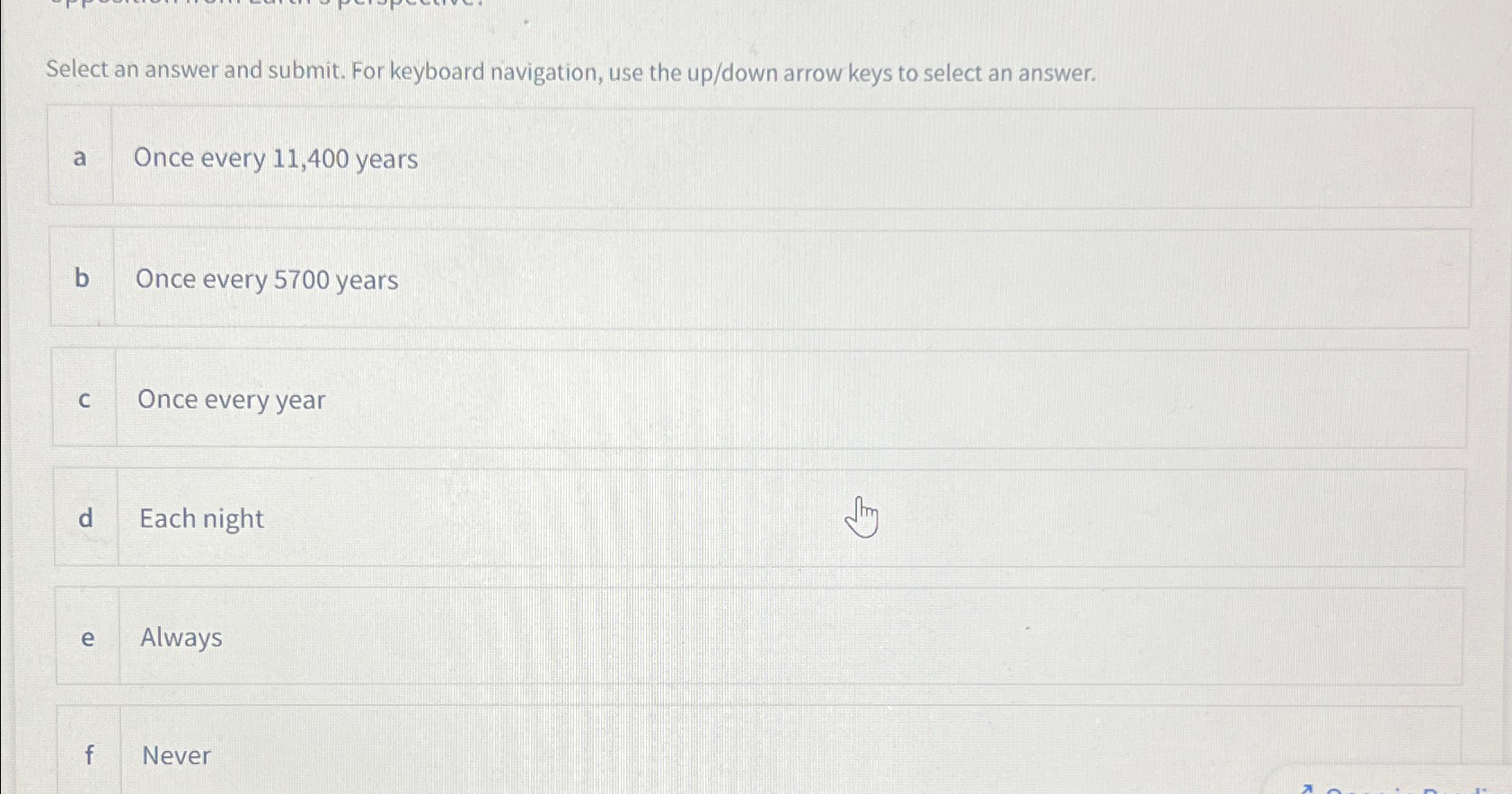 Solved Select an answer and submit. For keyboard navigation, | Chegg.com
