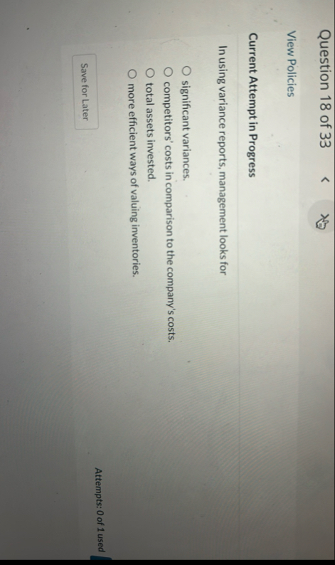 Solved Question 18 ﻿of 33View PoliciesCurrent Attempt in | Chegg.com