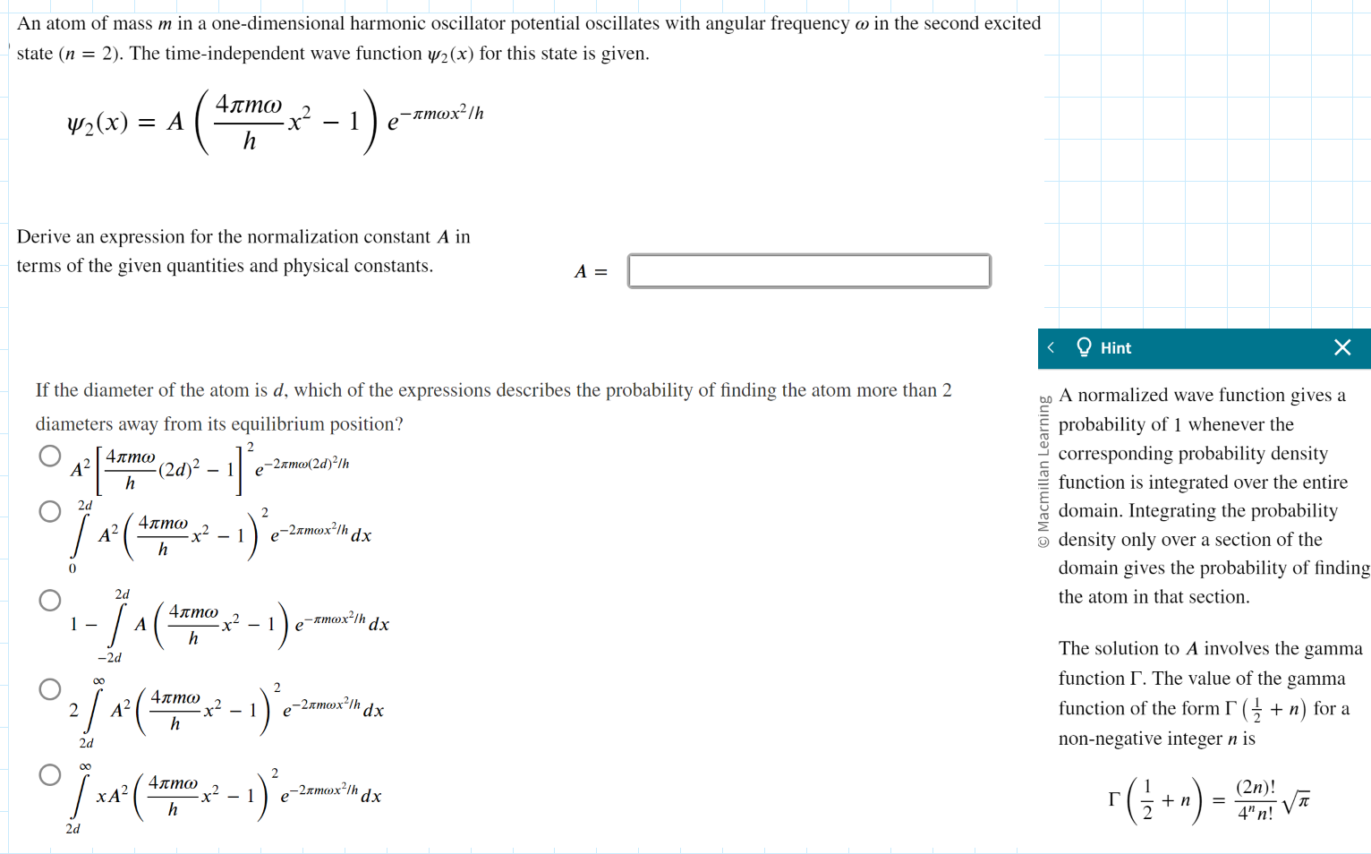 A normalized wave function gives a domain gives the | Chegg.com