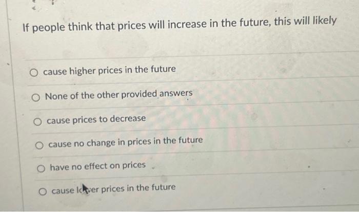 Solved If people think that prices will increase in the | Chegg.com