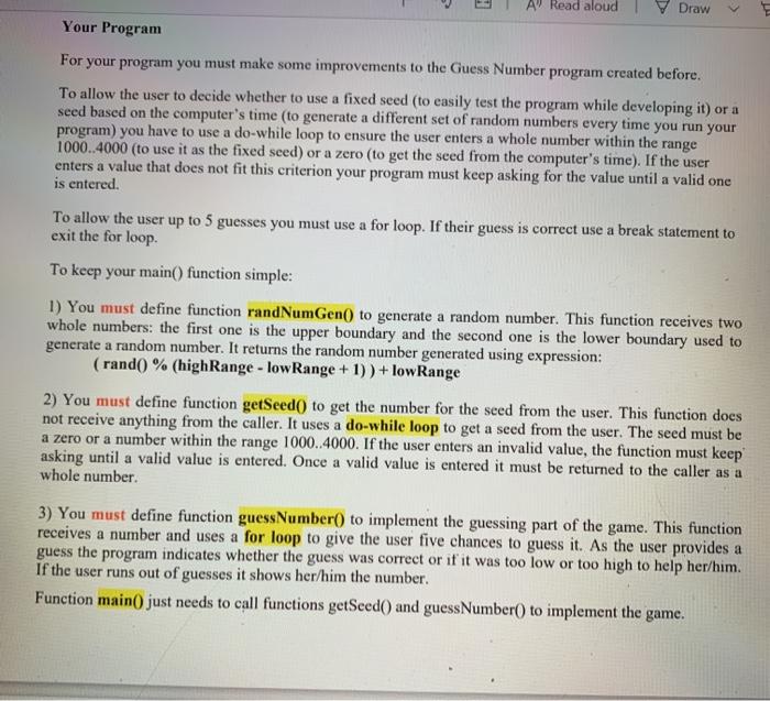 Solved AV Read aloud Draw Your Program For your program you | Chegg.com