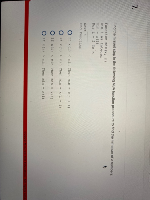 Solved Find the missed step in the following VBA function | Chegg.com