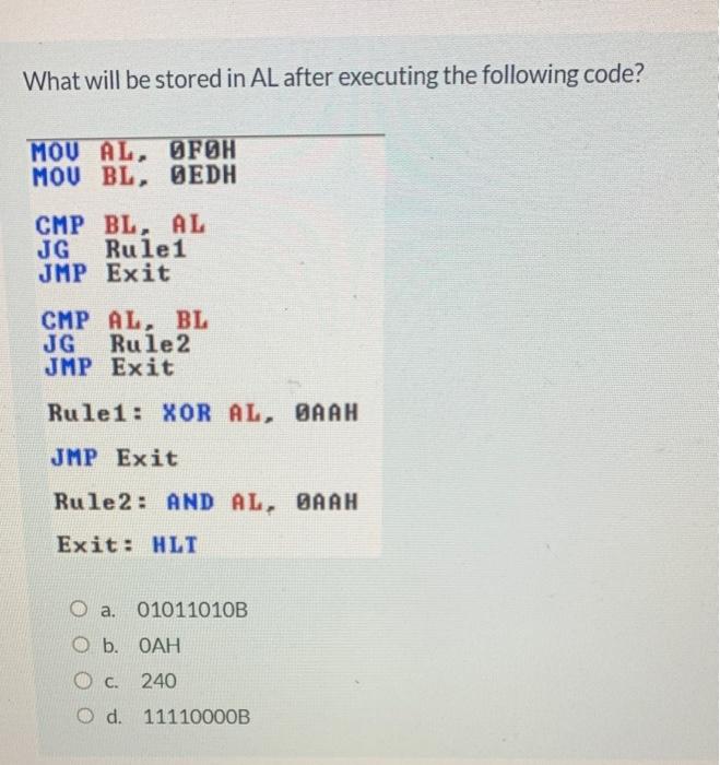Solved What will be stored in AL after executing the | Chegg.com