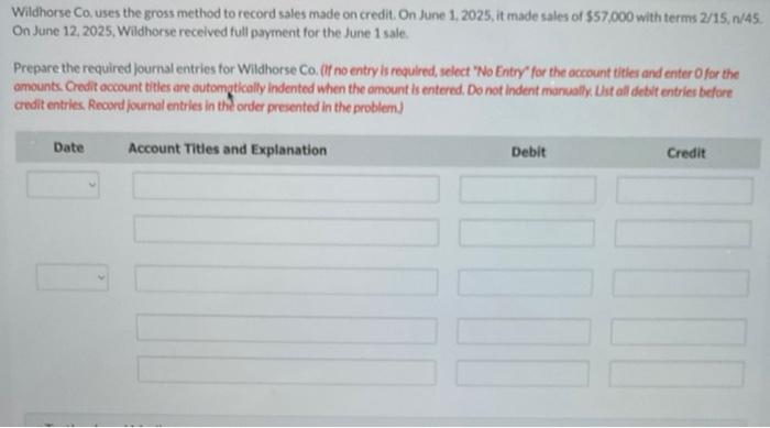 Solved Wildhorse Co. uses the gross method to record sales | Chegg.com