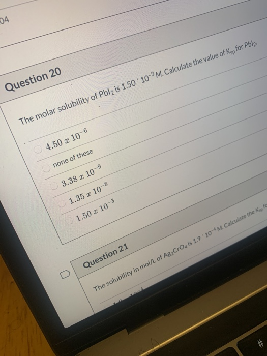 Solved Question 20 The molar solubility of Pblz is 1.50 | Chegg.com