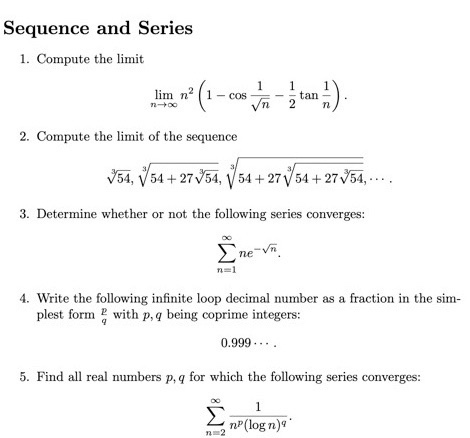 Solved Sequence and Series 1. Compute the limit lim n' | Chegg.com
