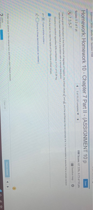 Solved Summer 2020 - Math 160 - Section 1168 Save Homework: | Chegg.com