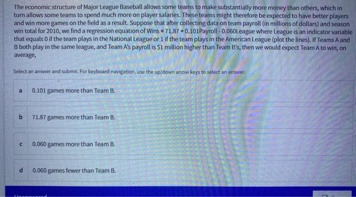 Solved The economic structure of Major League Baseball | Chegg.com