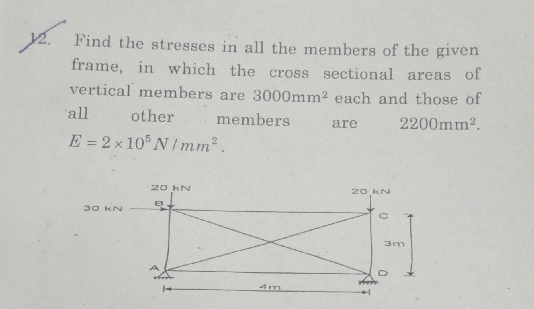 Solved 12 Find the stresses in all the members of the | Chegg.com