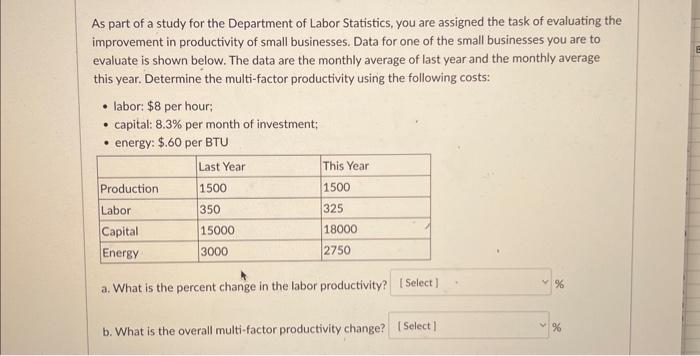 Solved As part of a study for the Department of Labor | Chegg.com