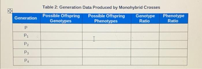 Solved Table 1: Parent Genotypes: Monohybrid Crosses | Chegg.com