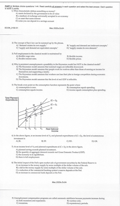 Solved PARTI Multiple choice questions 1-44. Read carefully | Chegg.com