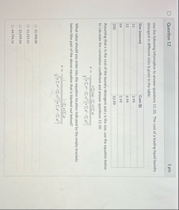 Solved Question 121 ﻿ptsUse the following information to | Chegg.com