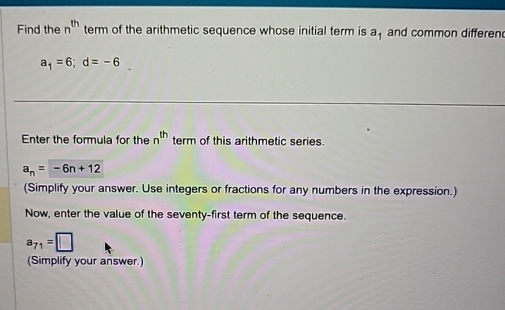 Solved Find the nth ﻿term of the arithmetic sequence whose | Chegg.com