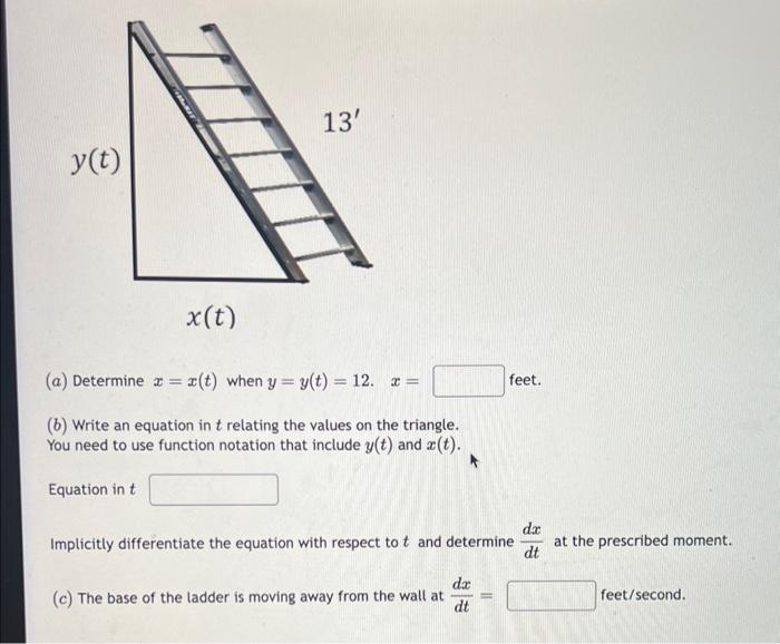 Solved An 13′ ladder is sliding down a wall. If the distance | Chegg.com