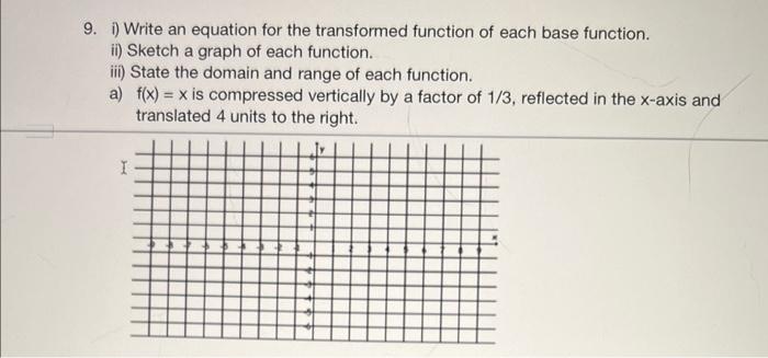Solved 9. i) Write an equation for the transformed function | Chegg.com