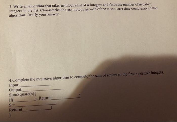 Solved 3 Write An Algorithm That Takes As Input A List Of N 9965