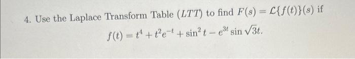 Solved 4. Use the Laplace Transform Table (LTT) to find | Chegg.com