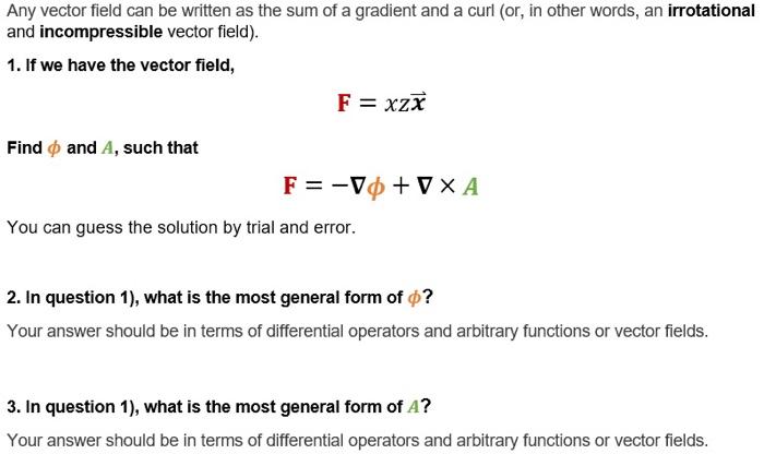 Solved Any vector field can be written as the sum of a | Chegg.com